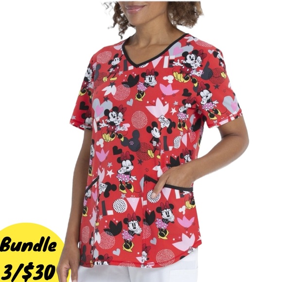 Disney | Tops | Disney Micky Minnie Mouse Medical Scrubs V Neck ...
